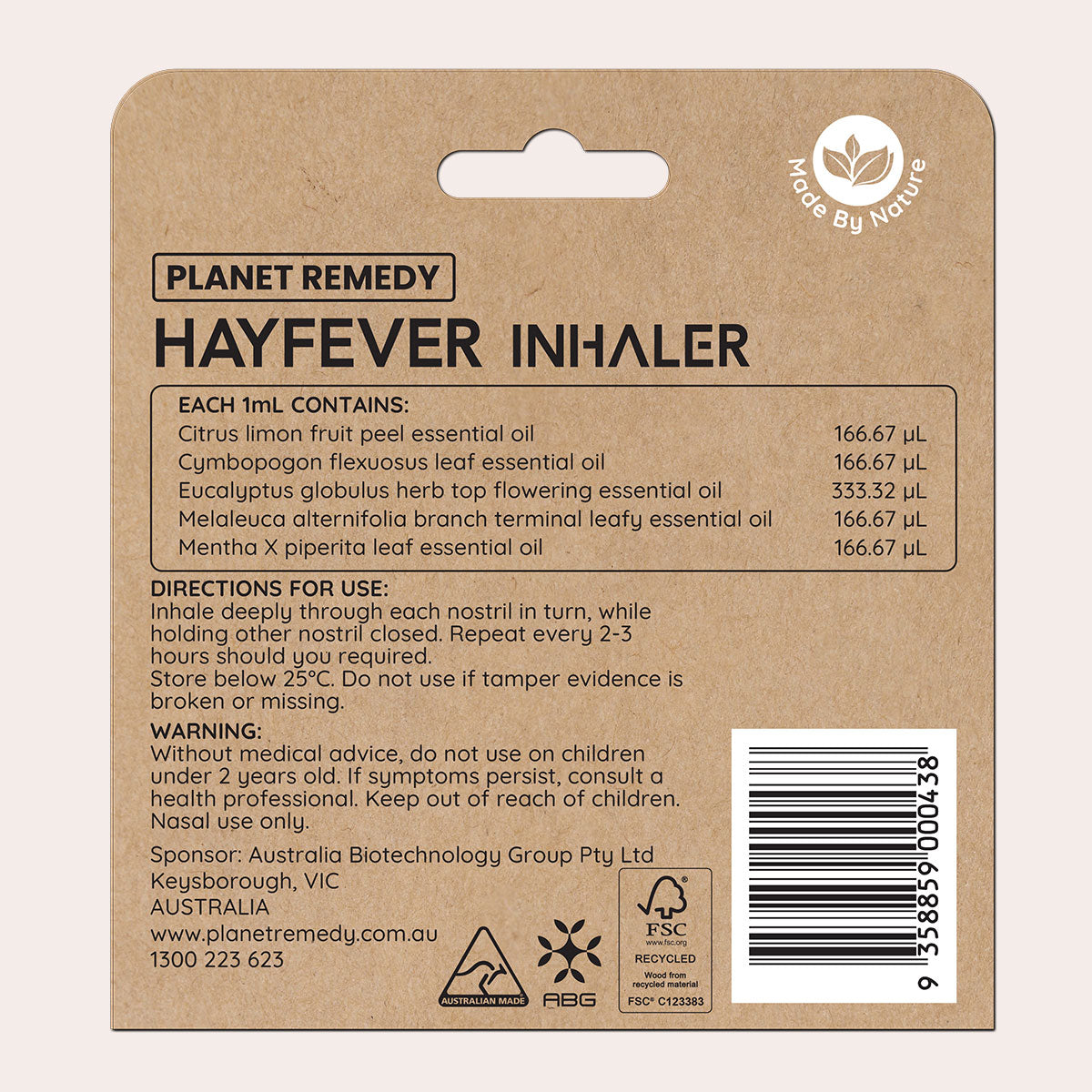 Planet Remedy Eucalyptus & Peppermint Nasal Inhaler – Aromatherapy